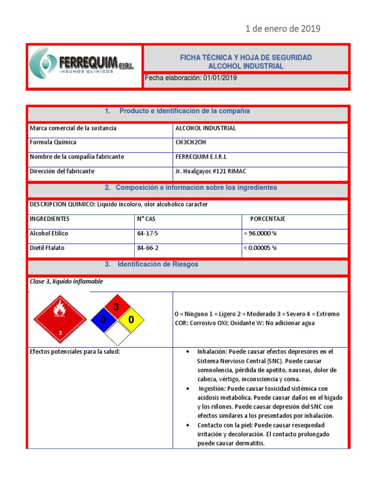 MSDS Alcohol Indutrial | PDF