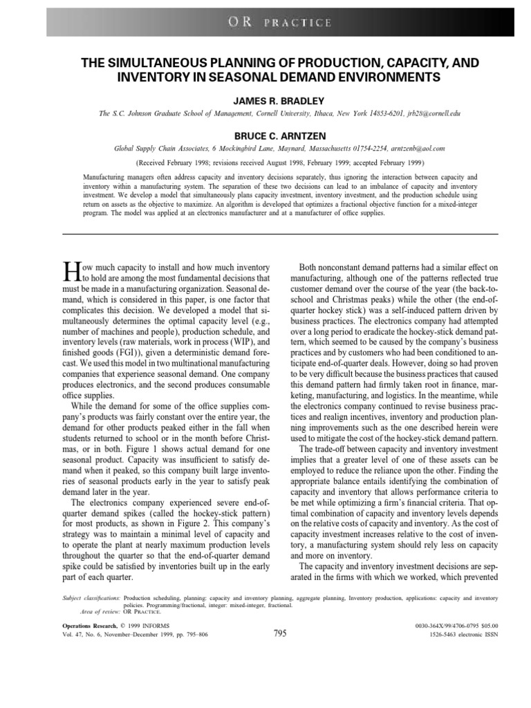 Optimizing Capacity, Inventory, and Production Planning for Seasonal Demand through an ...