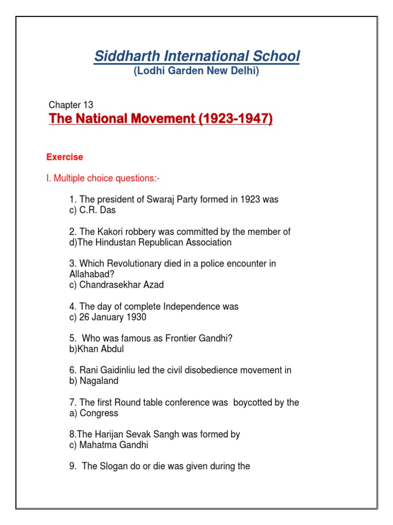 Siddharth International School History Excercise Chapter 13 | PDF ...