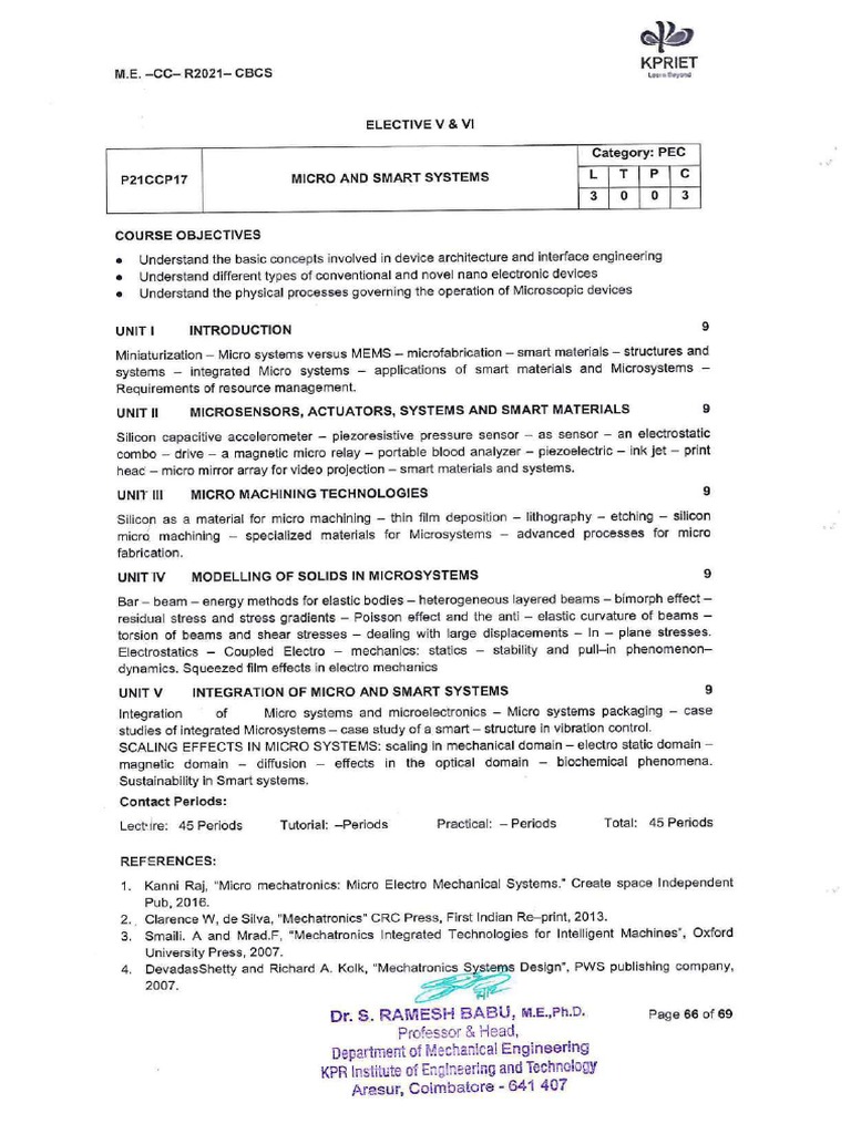Syllabus - Micro-And-Smart-Systems | PDF