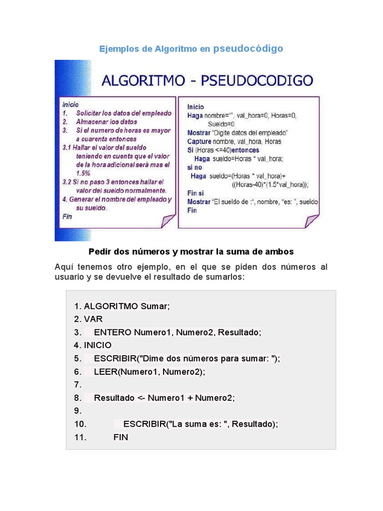 Ejemplos de Algoritmo en Pseudocódigo | PDF | Informática