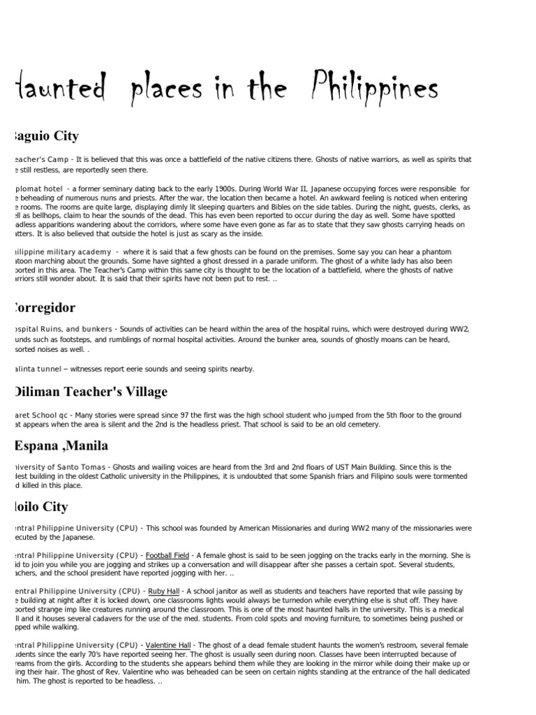 Haunted Places in The Philippines | PDF | Ghosts | Manila