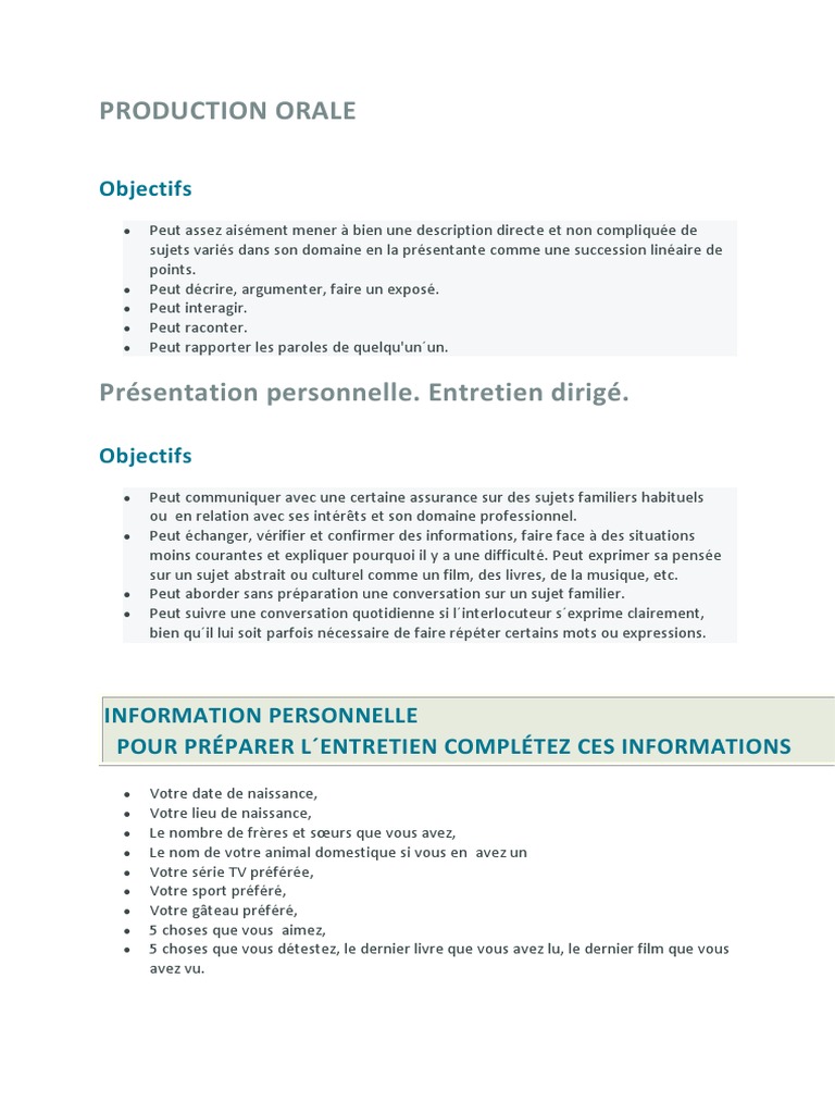 B1 - Production Orale - Expression D'un Point de Vue (Monologue Suivi ...