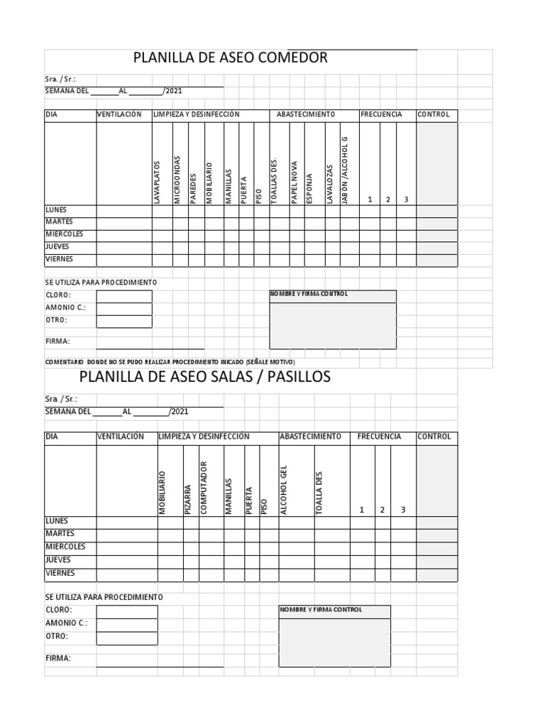Planilla de Aseo | PDF
