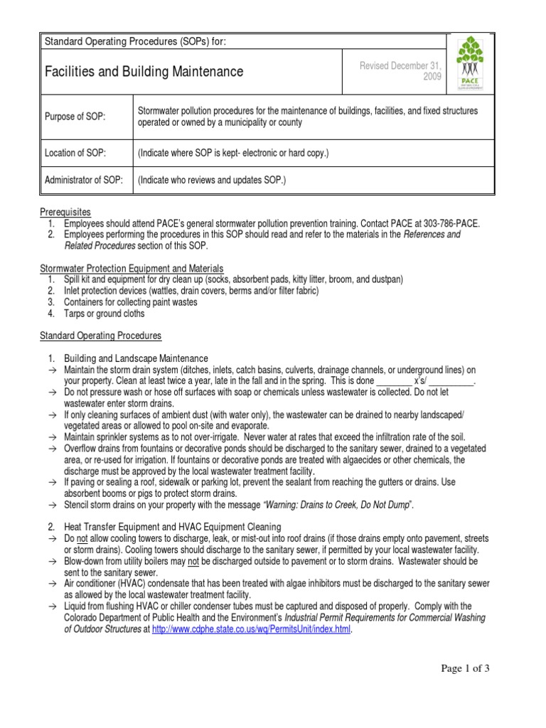 Storm Water SOP | PDF | Storm Drain | Sanitary Sewer