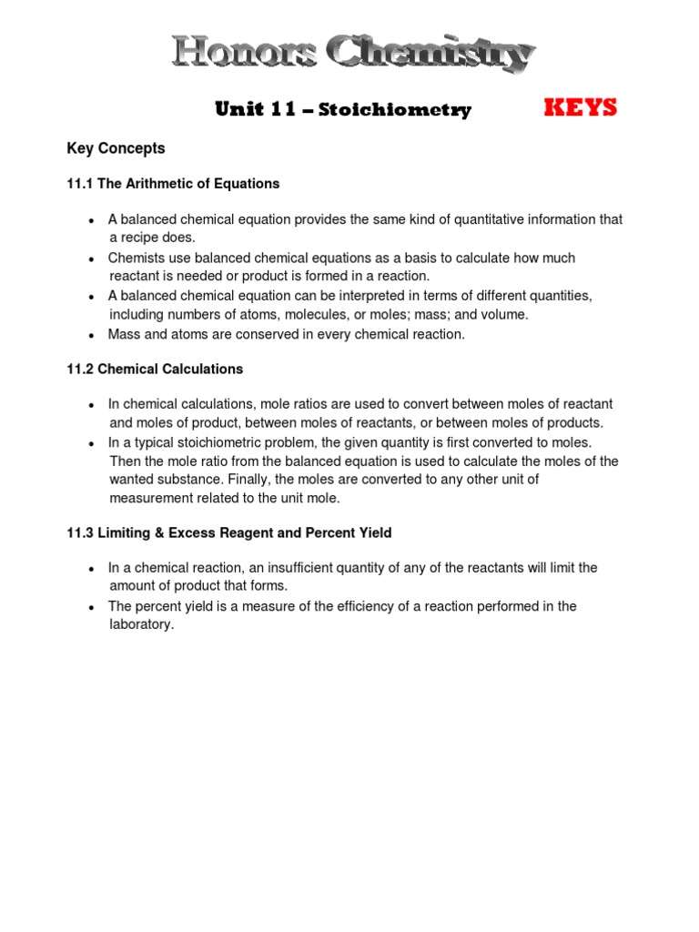U14 HW Keys | PDF | Stoichiometry | Mole (Unit)