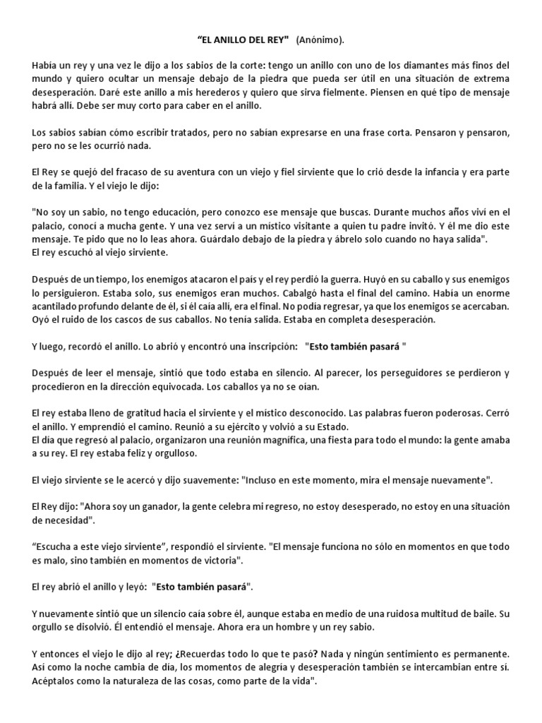 Cuento. El Anillo Del Rey | PDF | Clásicos