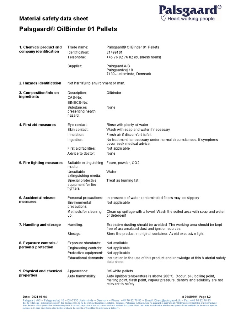 Palsgaard OilBinder 01 MSDS | PDF