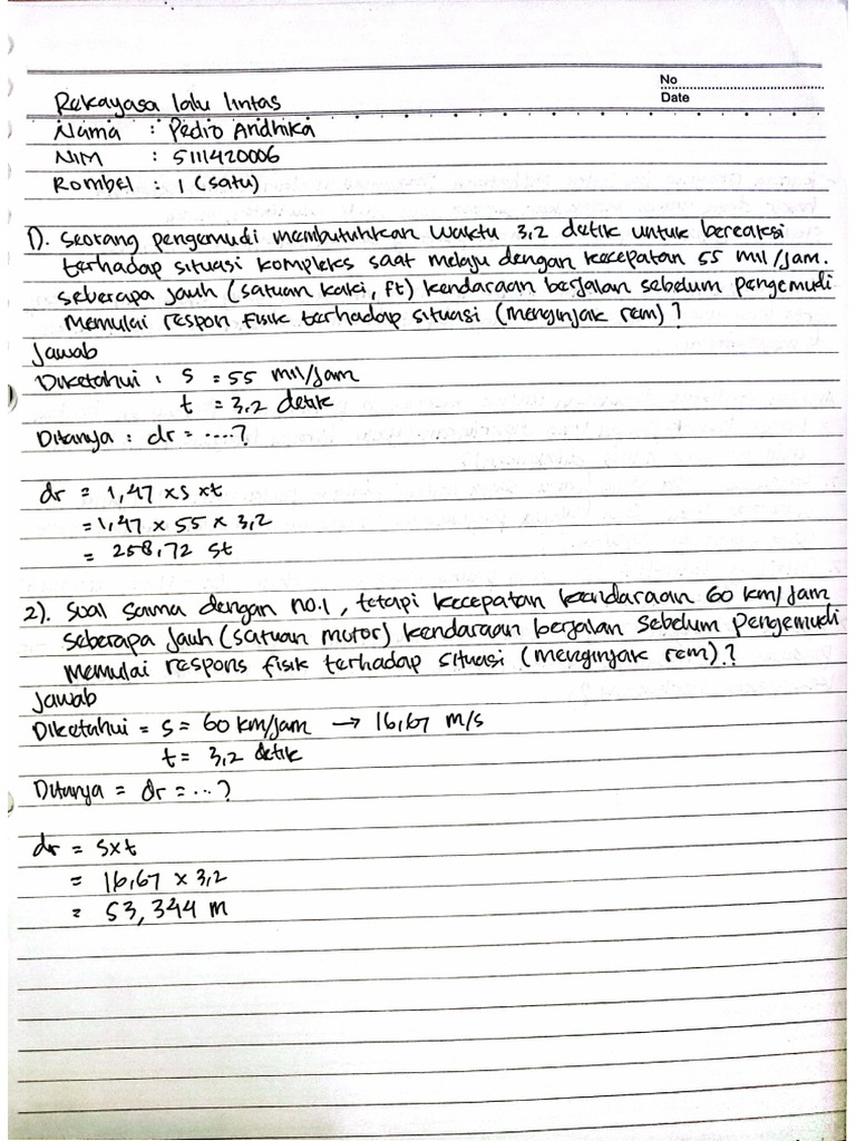 Tugas Rekayasa Lalu Lintas Pedro Andhika 5111420006 Pdf
