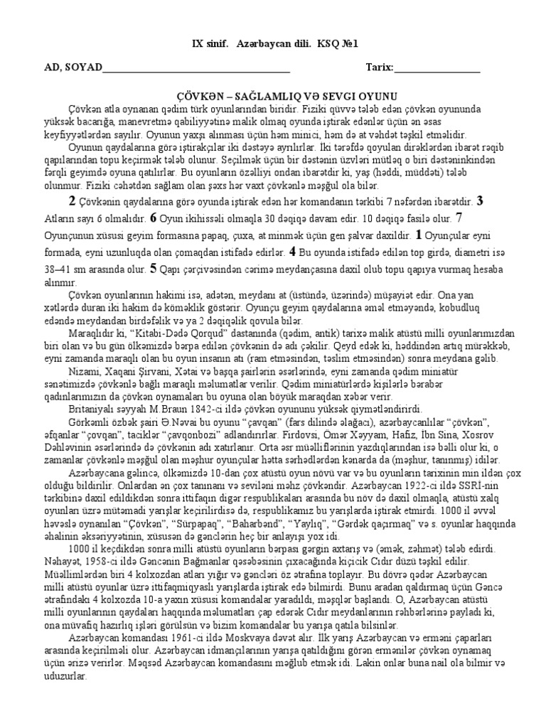 9-Cu Sinif Az-Dili KSQ 1 | PDF