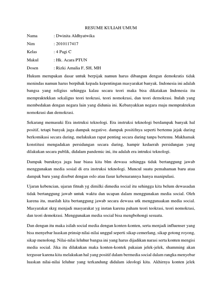 Kumpulan Resume Kuliah Umum | PDF