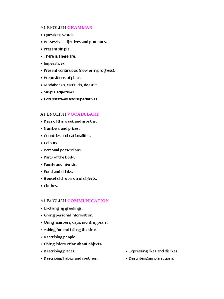 A1 English Grammar | PDF