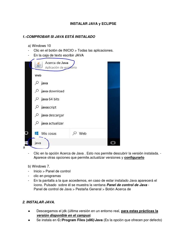 Instalar Java Y Eclipse Descripción De La Práctica E Indicaciones De Configuración Pdf