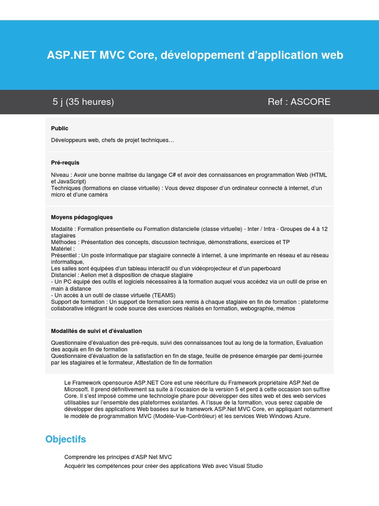 Formation ASP.NET MVC pour Développeurs | PDF | Modèle-vue-contrôleur | Internet