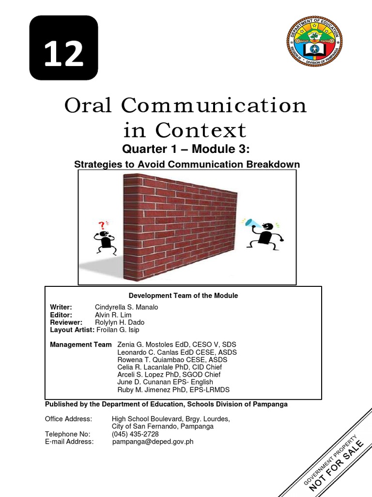 Oral Communication In Context Q1 Module 3 1 Pdf Communication Cognitive Science