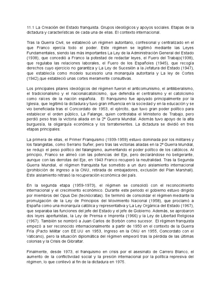 Bloque 11 Historia De España Evau Madrid Pdf España Franquista