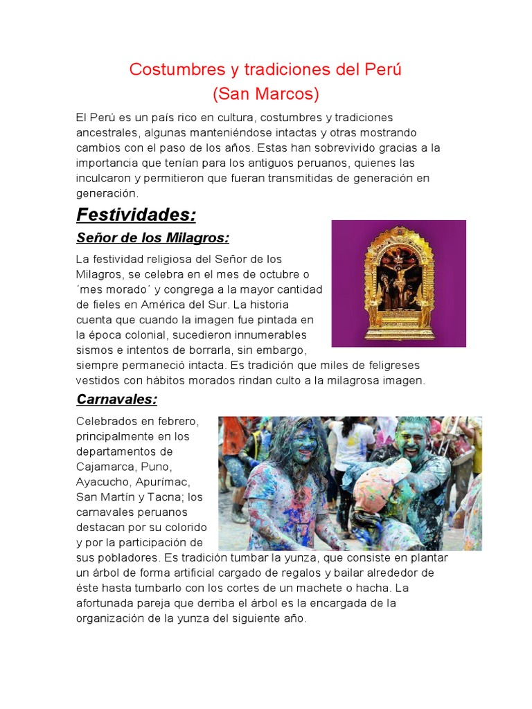 Costumbres y Tradiciones Del Perú | PDF