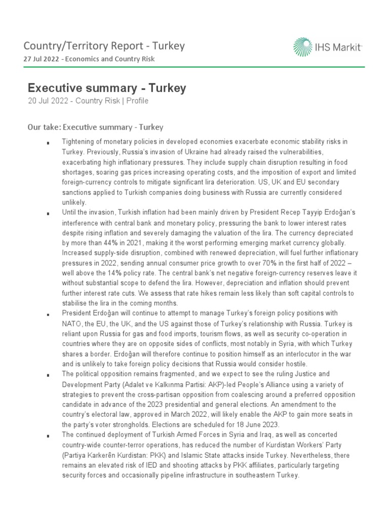 Executive Summary - Turkey: Country/Territory Report - Turkey | PDF
