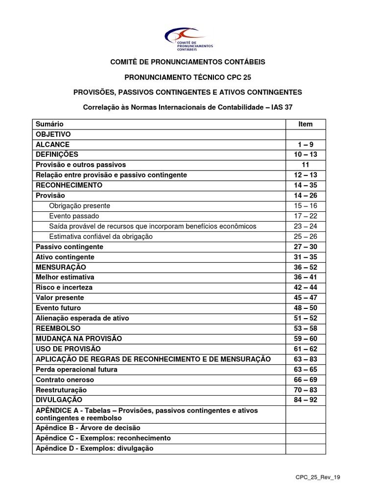 CPC 25 - Provises Passivos Contingentes e Ativos Contingentes | PDF ...