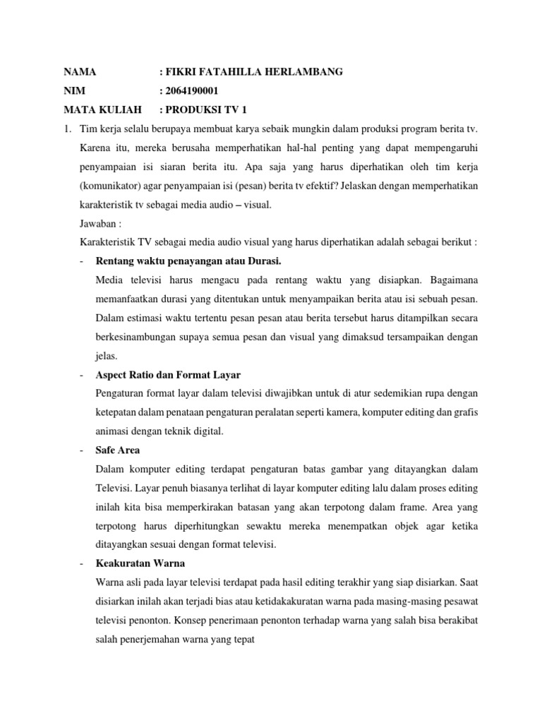 Produksi Tv1 - Fikri Fatahilla Herlambang - 2064190001 | PDF