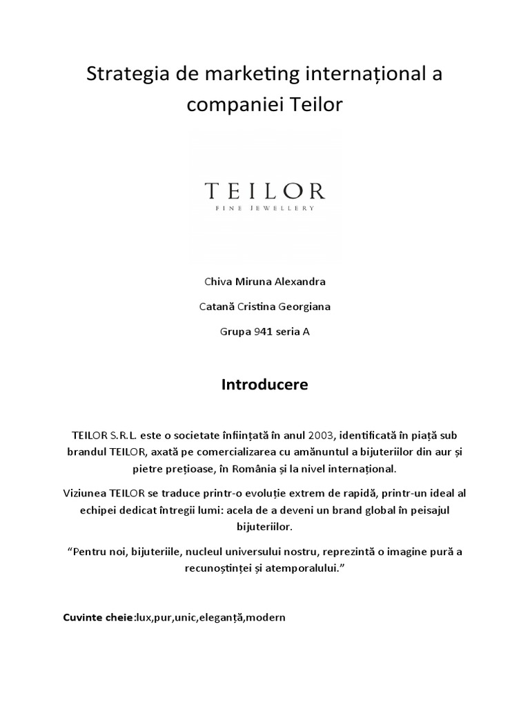 Strategia de Marketing Internațional A Companiei Teilor | PDF