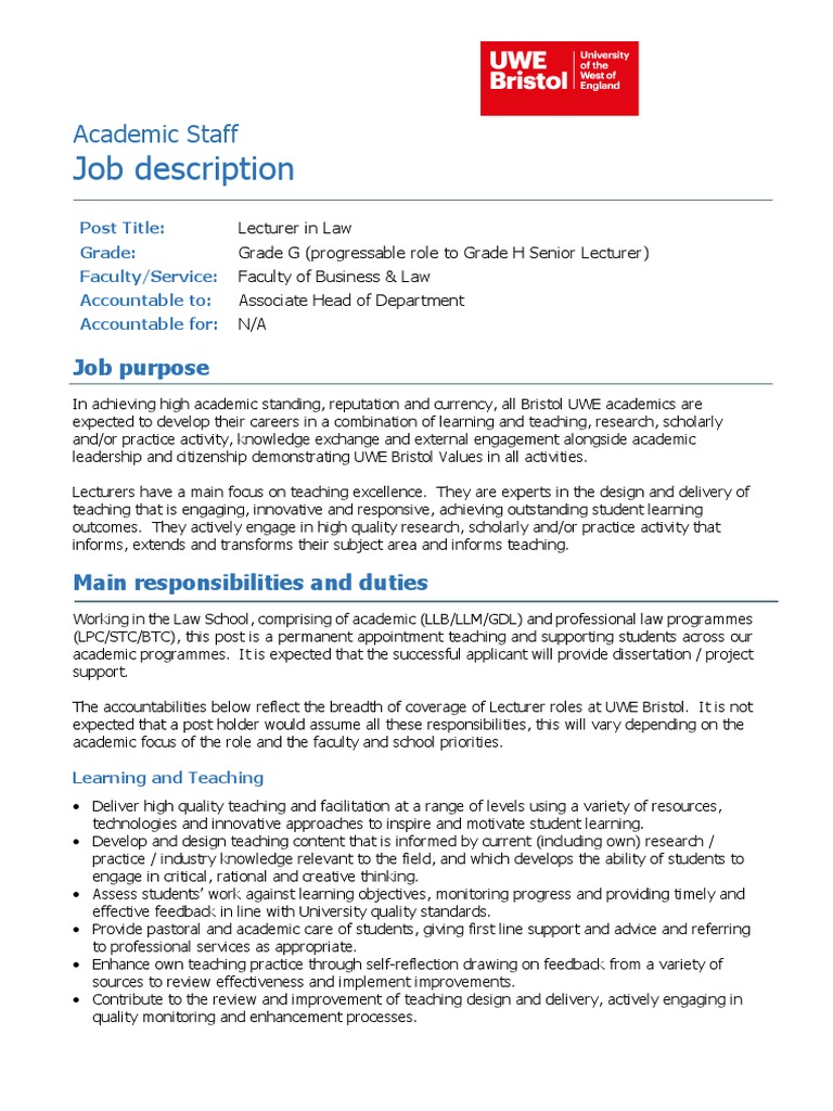 R04306 - Lecturer in Law - Job Description | PDF