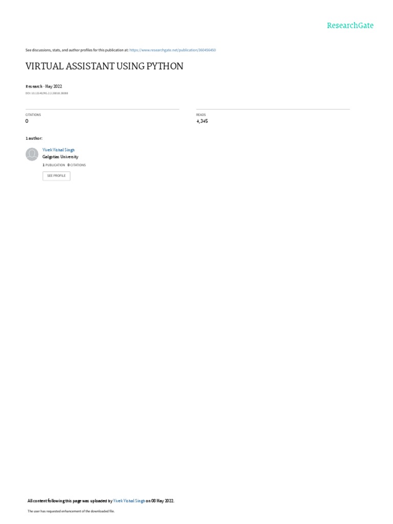 Virtual Assistant Using Python | PDF | Speech Recognition | Computing