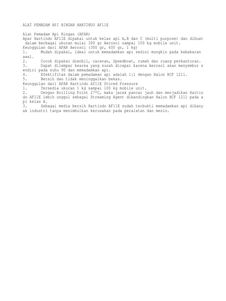 APAR Hartindo AF11E: Solusi Pemadam Api Optimal | PDF