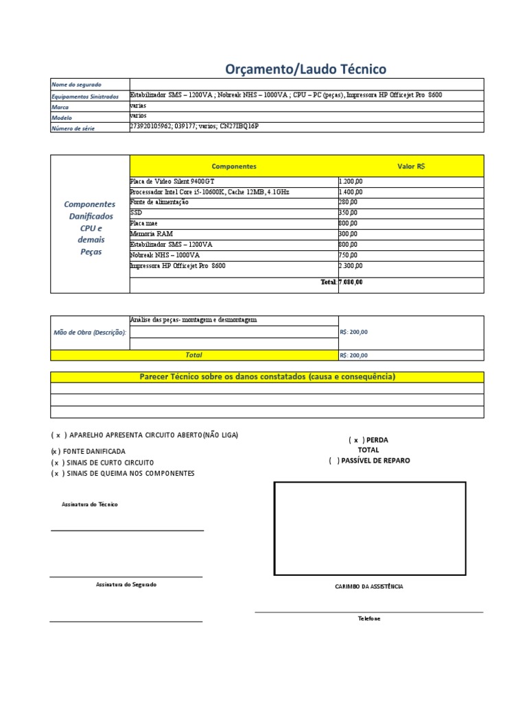 Laudo Eletrico - Queima de Equipamentos | PDF | Bens manufaturados | Equipamento de escritório