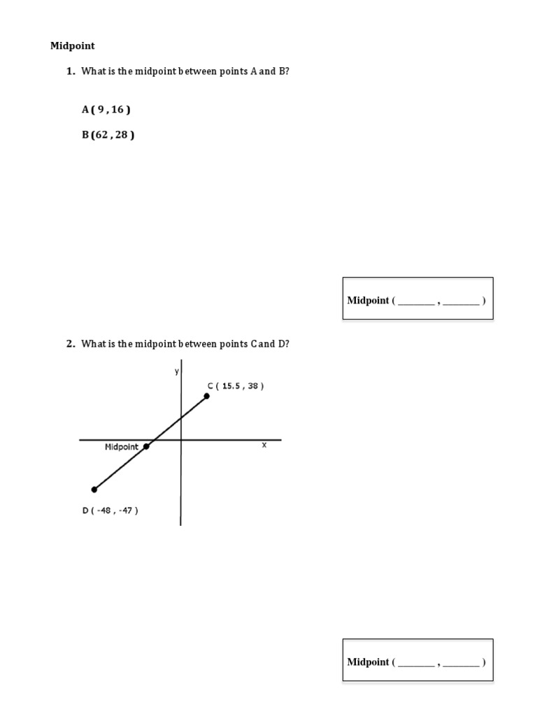 Midpoint And Endpoint Formula Practice Problems Pdf