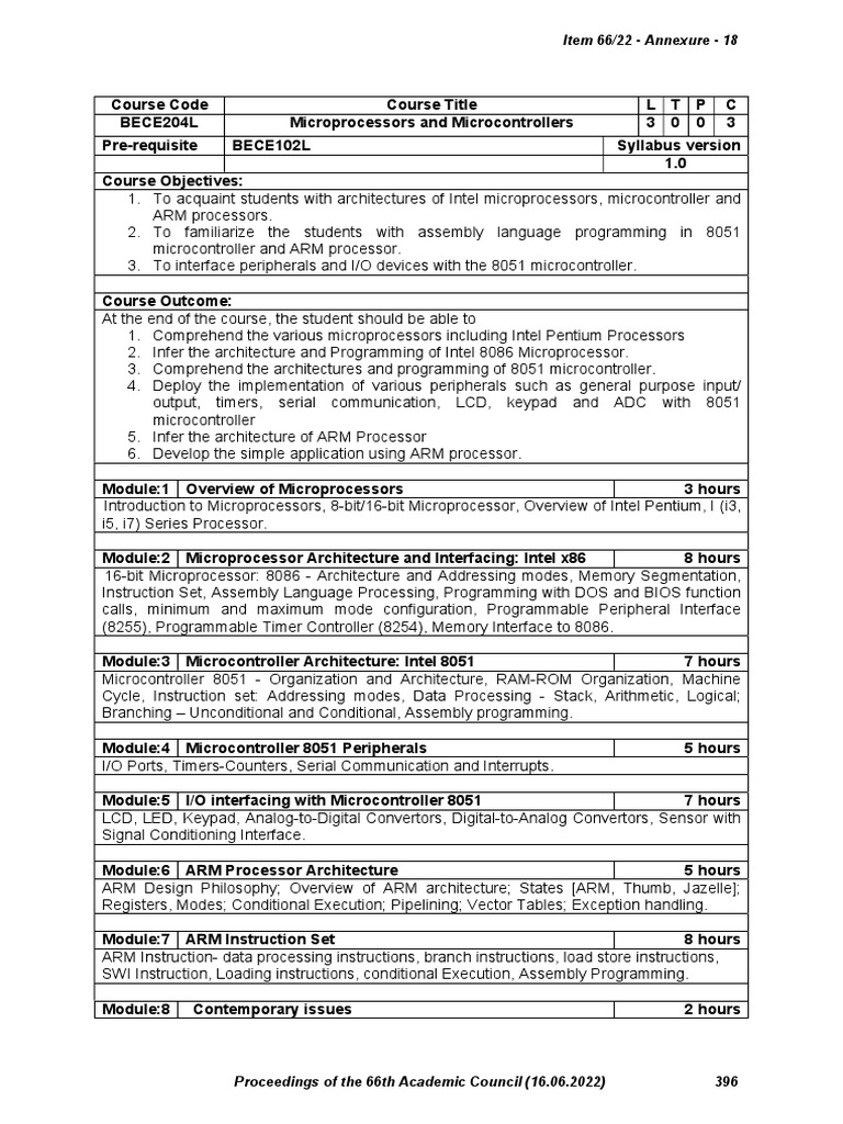 Bece204l Microprocessors-And-microcontrollers TH 1.0 71 Bece204l 66 Acp ...