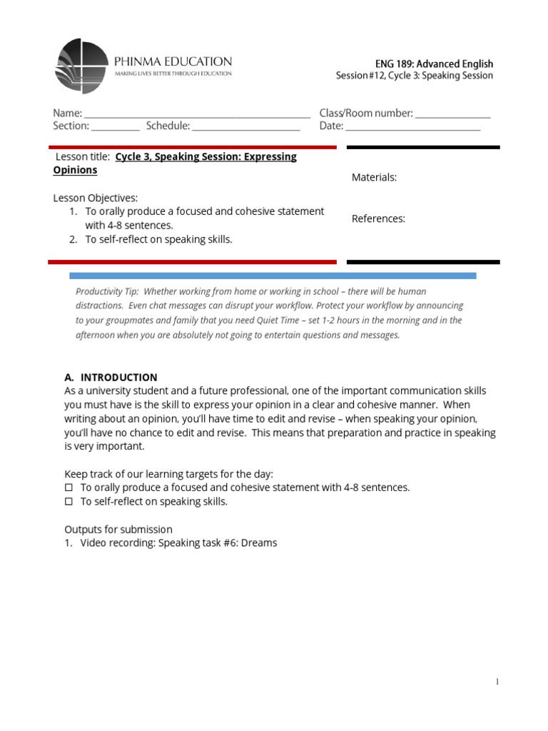 SAS #12 Speaking ENG189 Swu | PDF | Thought | Fluency