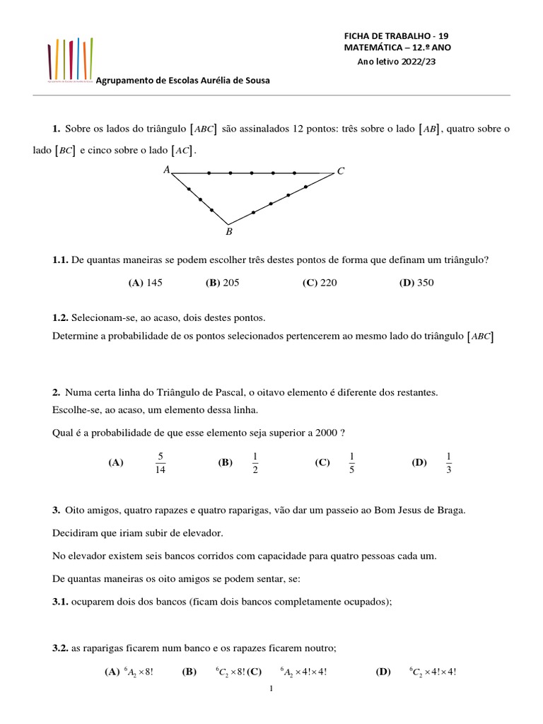Ficha Trab 19 Pdf Sequência Sistema De Coordenada Cartesiana