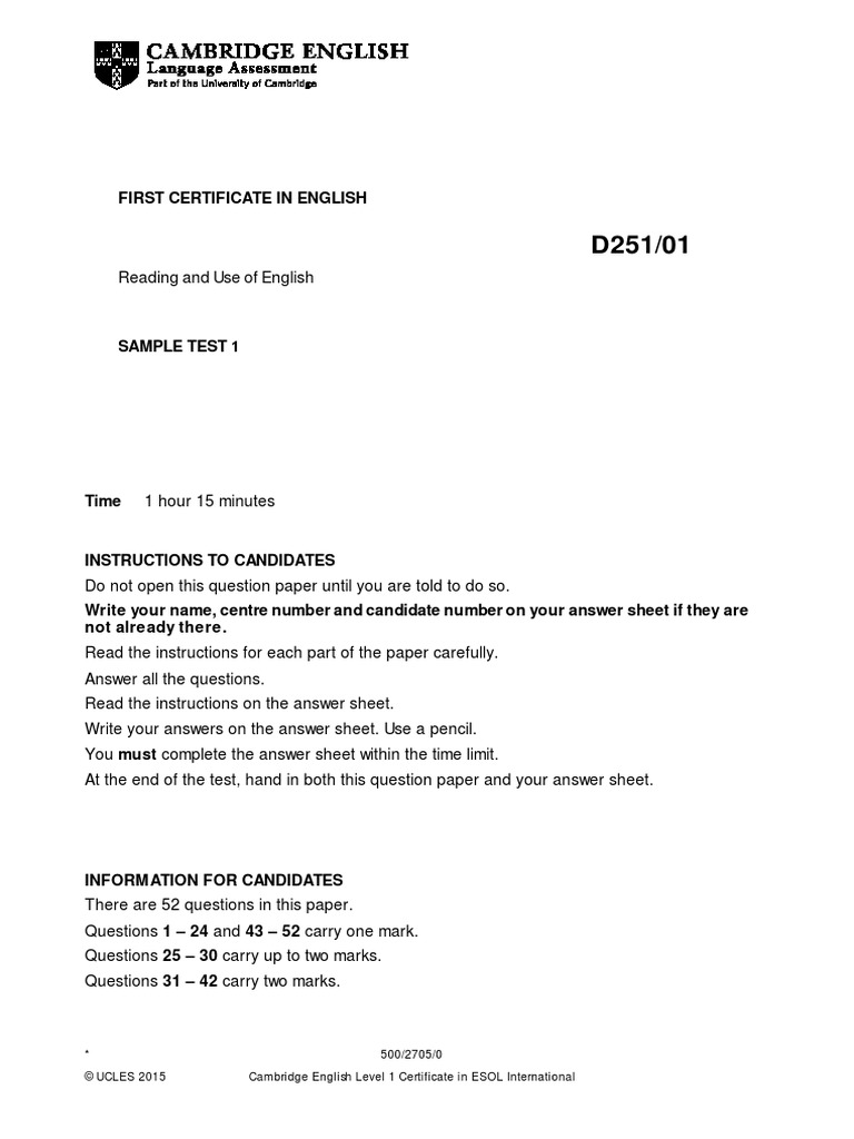 Sample Test 1. d251 | PDF