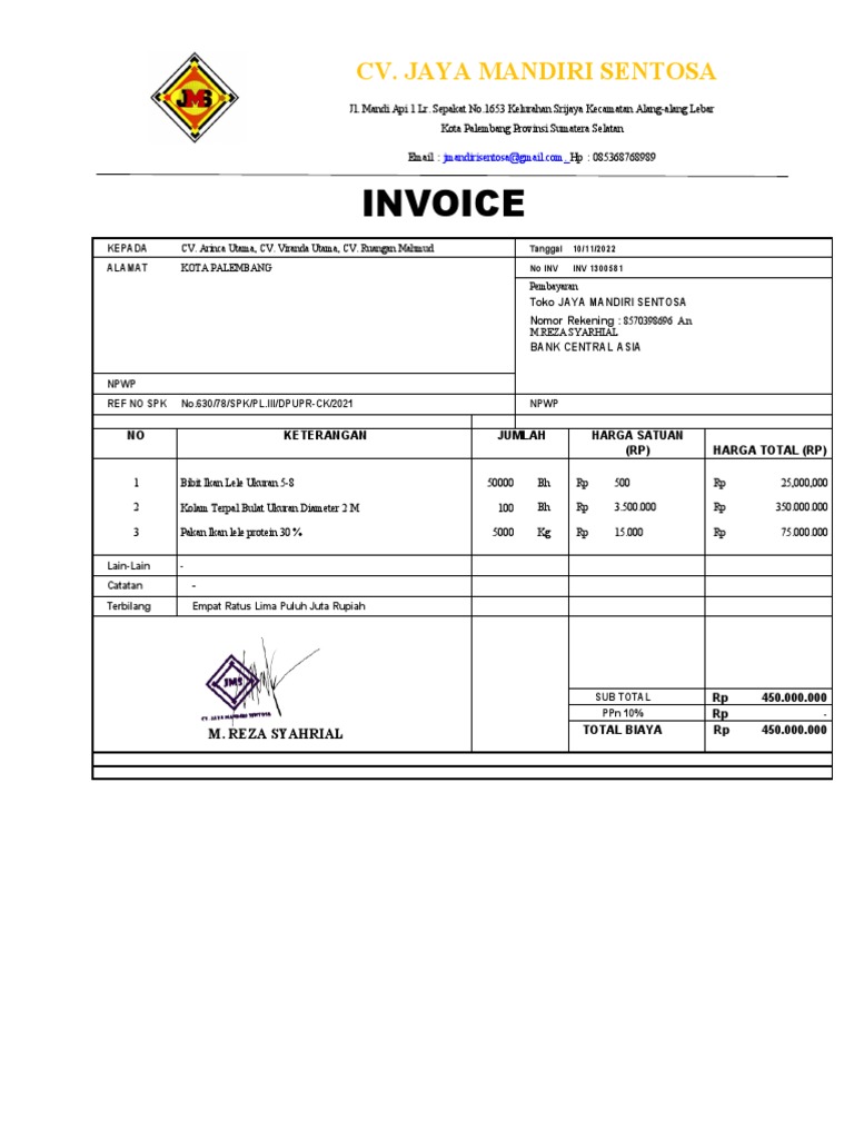 Invoice Bank Sumsel Lampu Tebat Jms | PDF