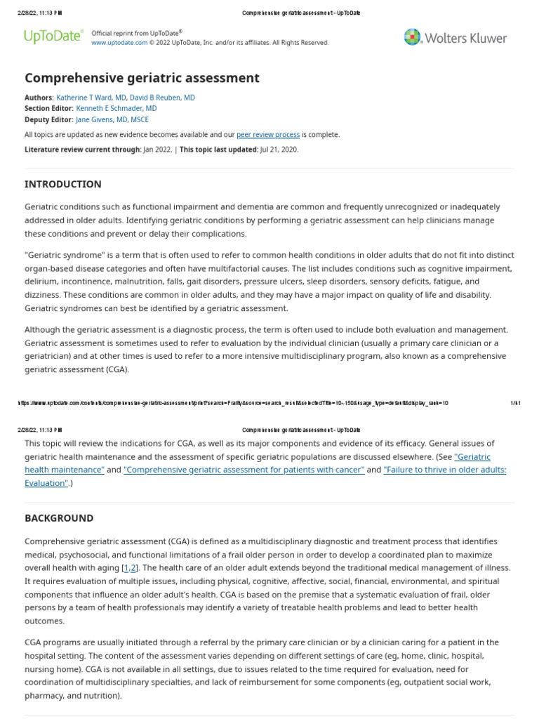 Comprehensive Geriatric Assessment - UpToDate | PDF | Geriatrics ...