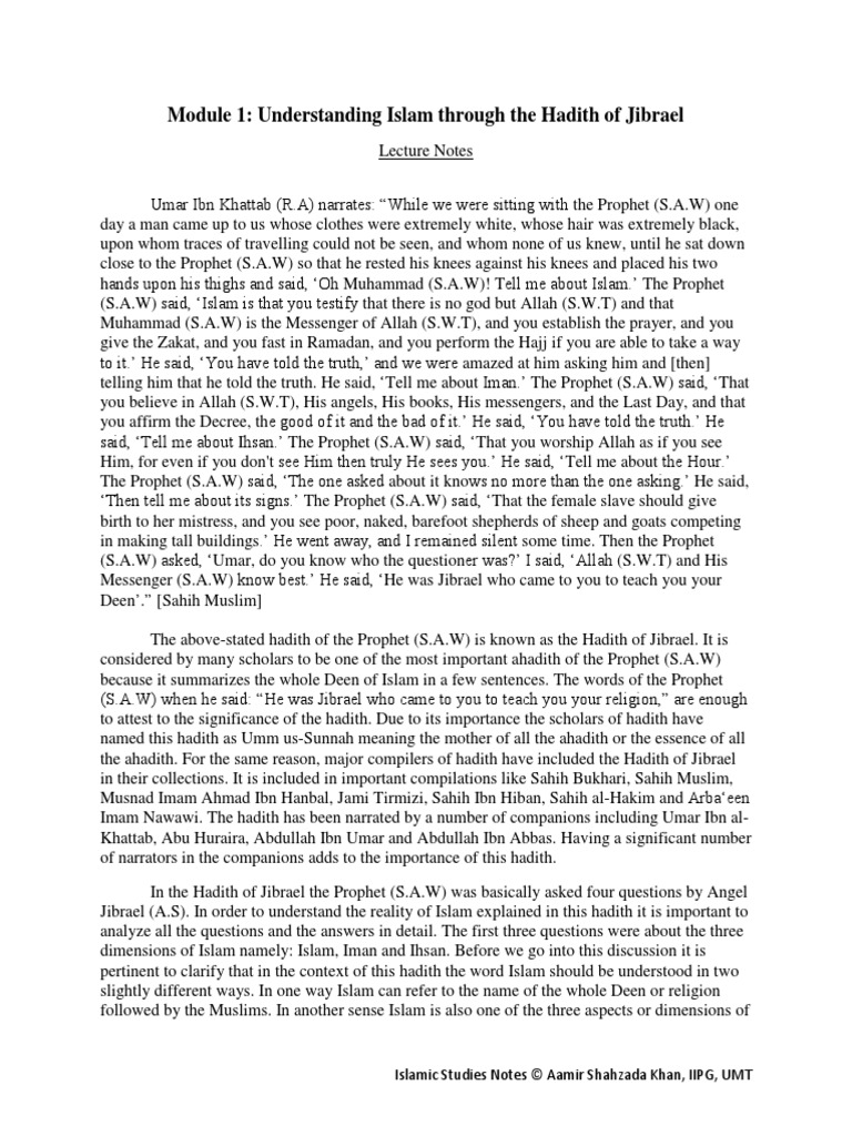 Lecture Notes Module 1 (Hadith e Jibraeel) | PDF | Hadith | Muhammad