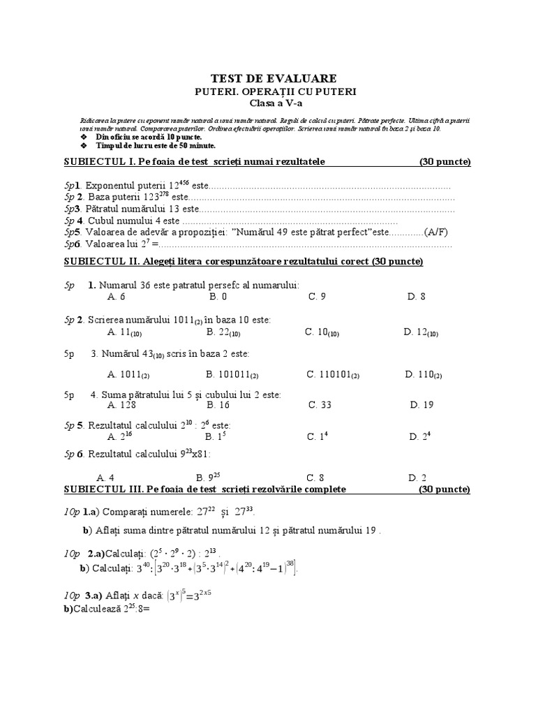 Test de Evaluare | PDF