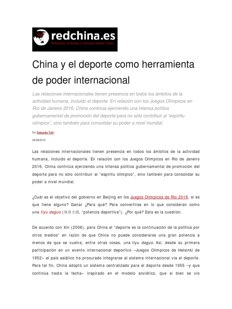 China y El Deporte Como Herramienta de Poder Internacional | PDF