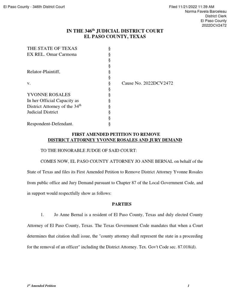 Amended Petition to Remove DA Rosales | PDF | Law