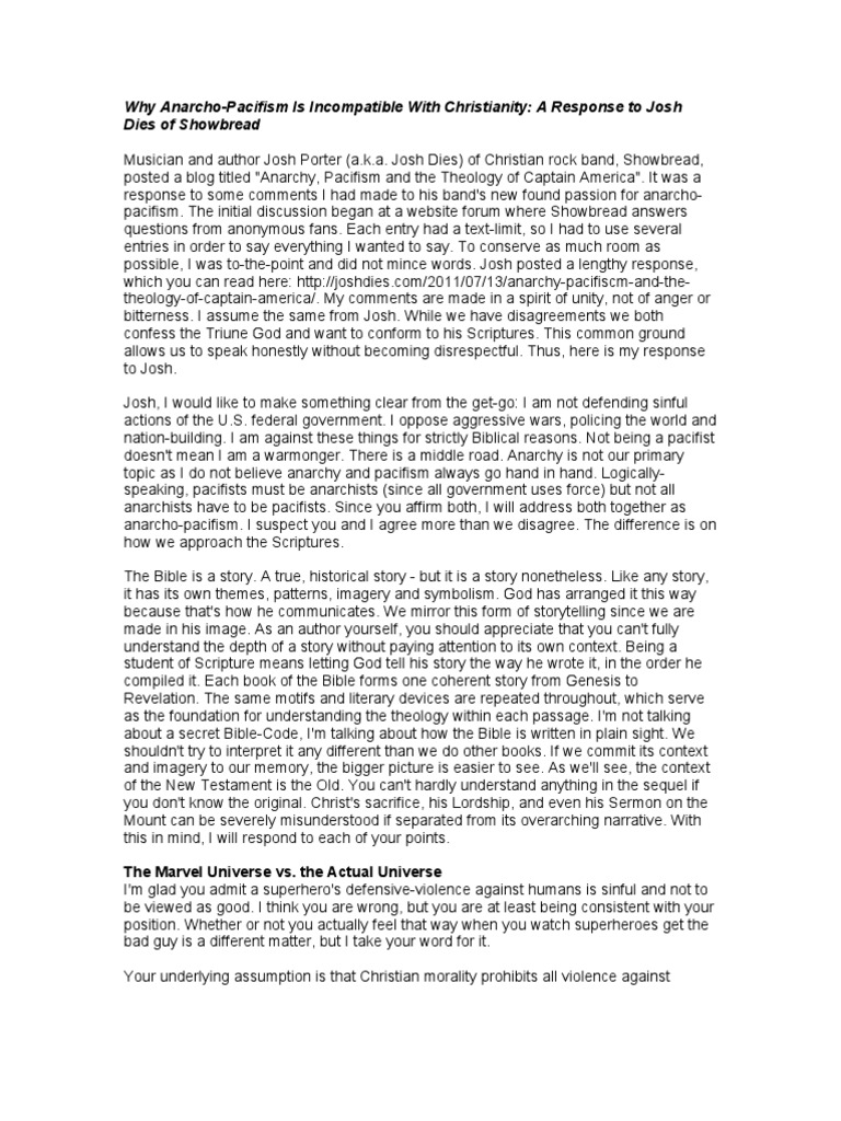 Why Anarcho-Pacifism Is Incompatible With Christianity: A Response To ...