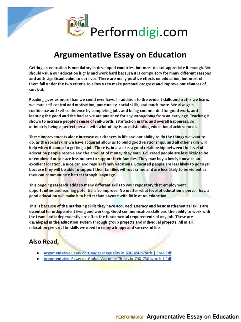 Argumentative Essay On Education PDF | PDF