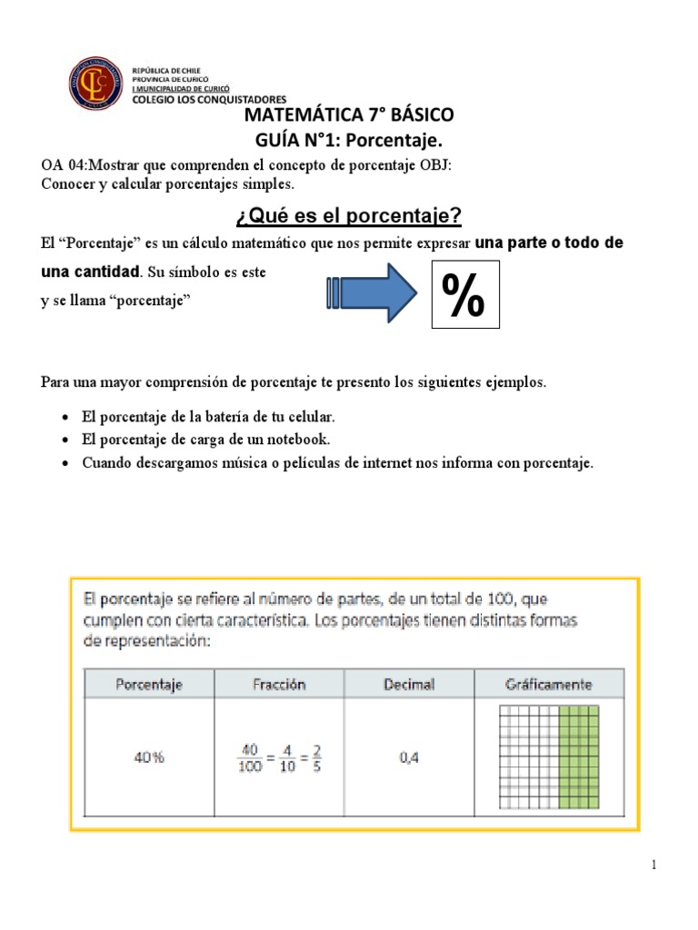 Guia El Porcentaje 7° | PDF | Porcentaje | Matemáticas