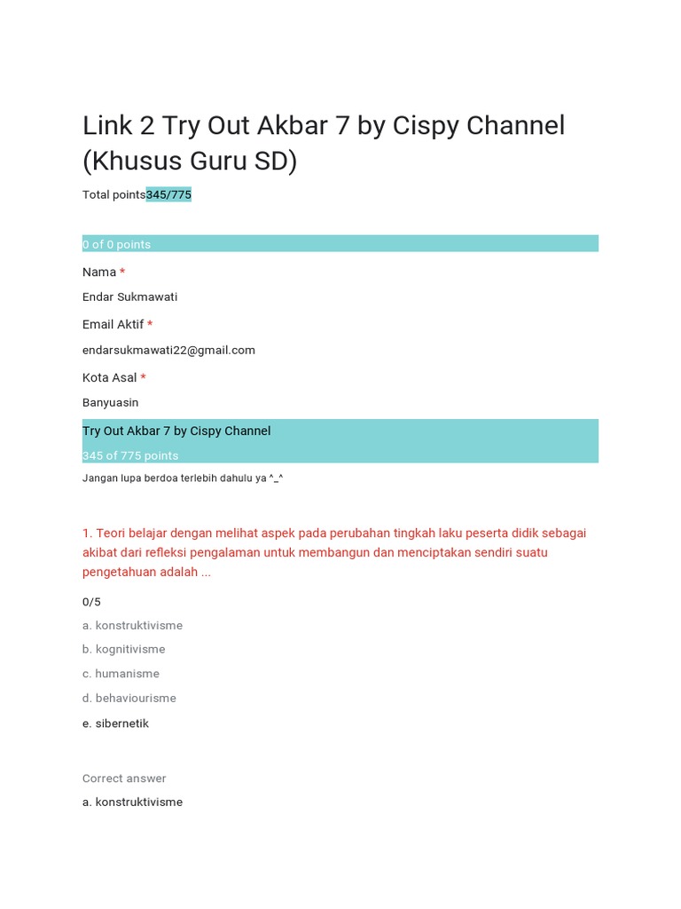 Link 2 Try Out Akbar 7 by Cispy Channel (Khusus Guru SD) : Total Points ...