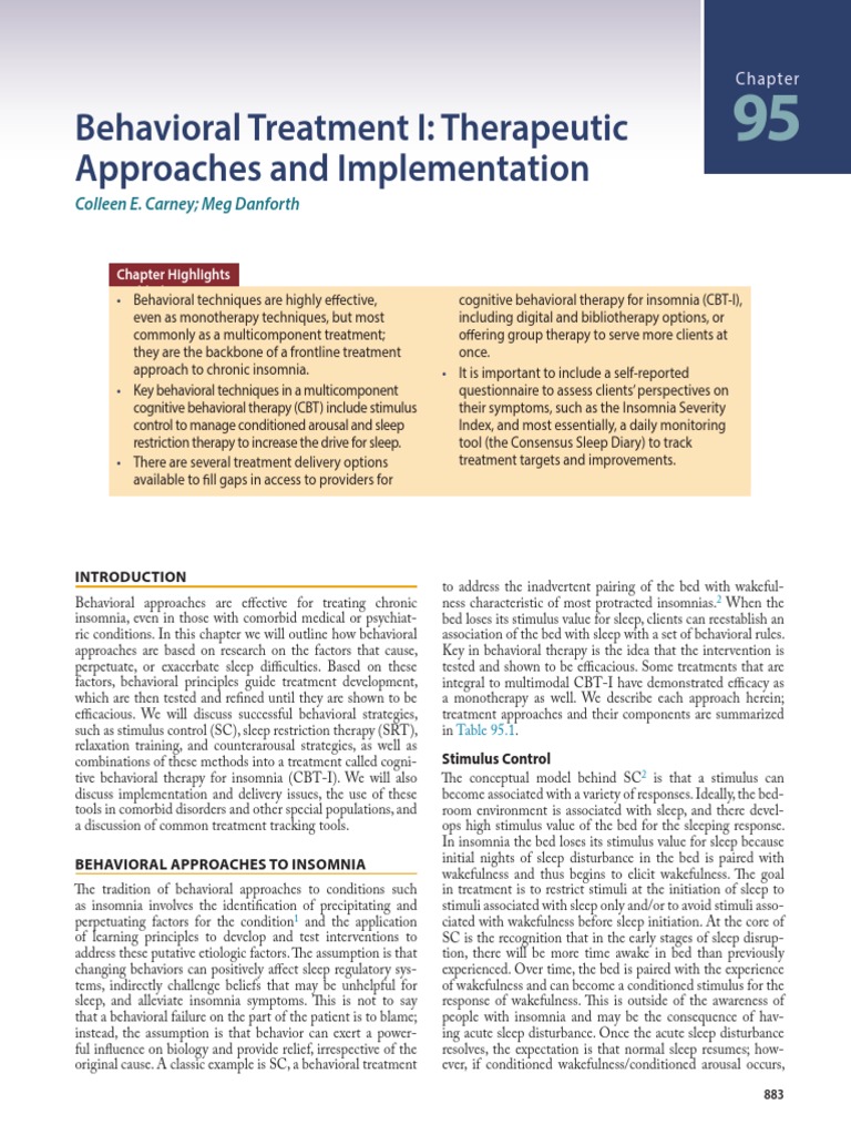 Behavioural Treatmen Insomnia | PDF
