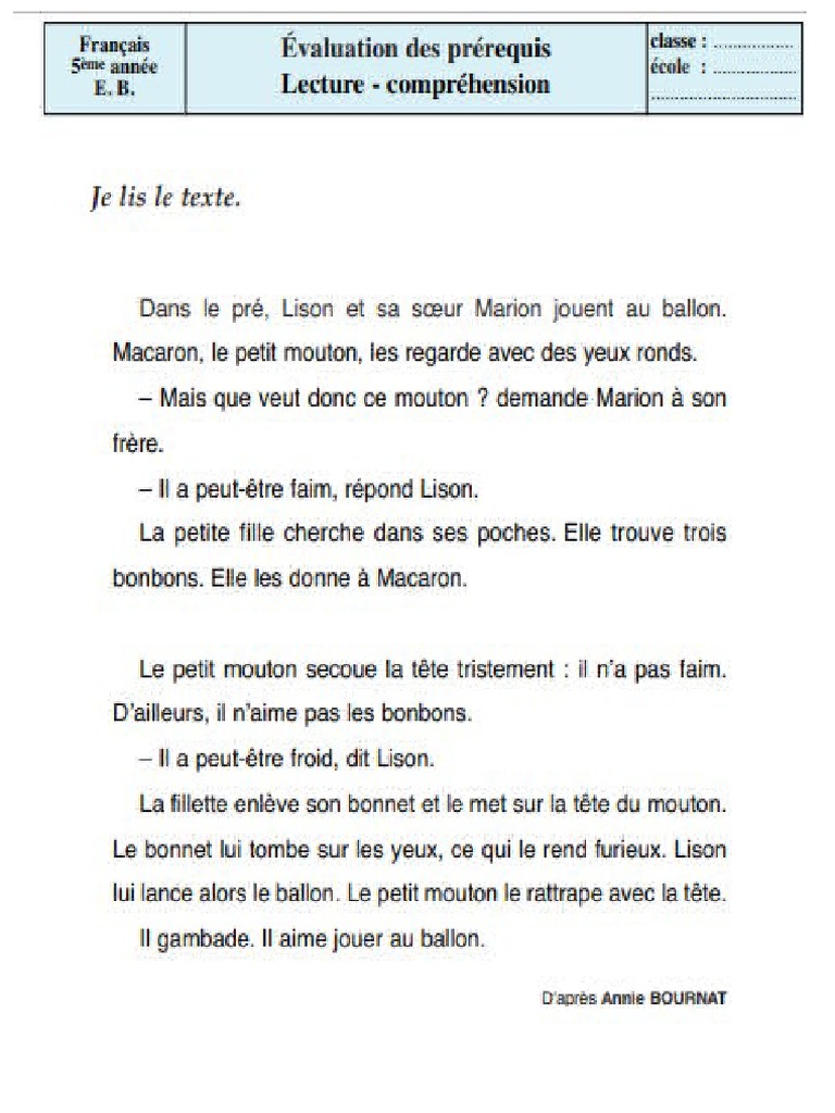 Evaluation Des Prérequis | PDF