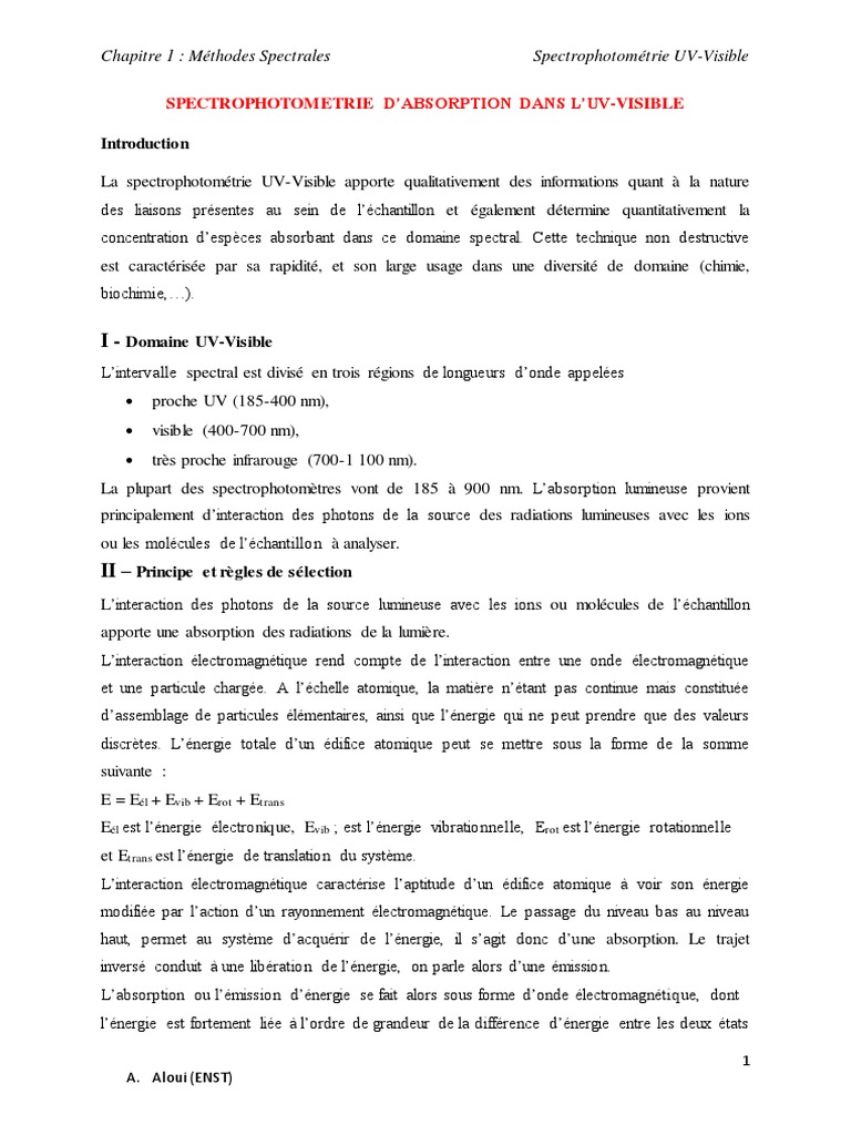 CHAPITRE I Spectrophotométrie UV Visible | PDF
