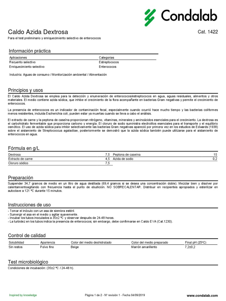 Caldo Azida Dextrosa-NMP Enterococos Fecales-Presuntiva | PDF | Sodio ...