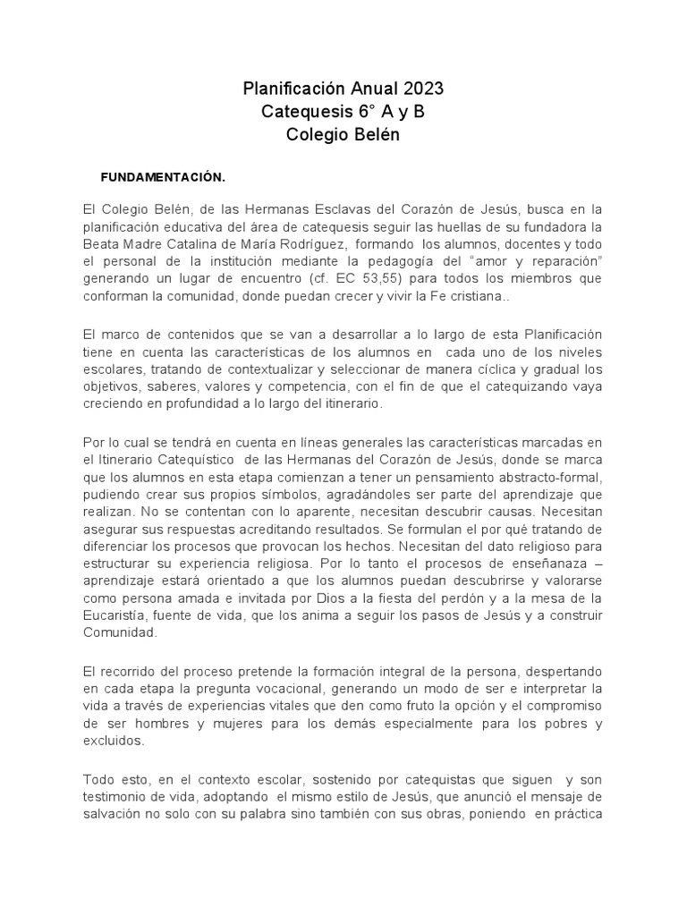 Planificacíon Anual Colegio Belén | PDF | Aprendizaje | Amor