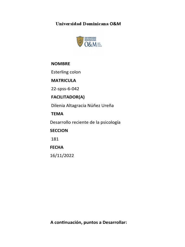 Desarrollo Reciente de La Psicologia | PDF | Sicología | Psicología ...